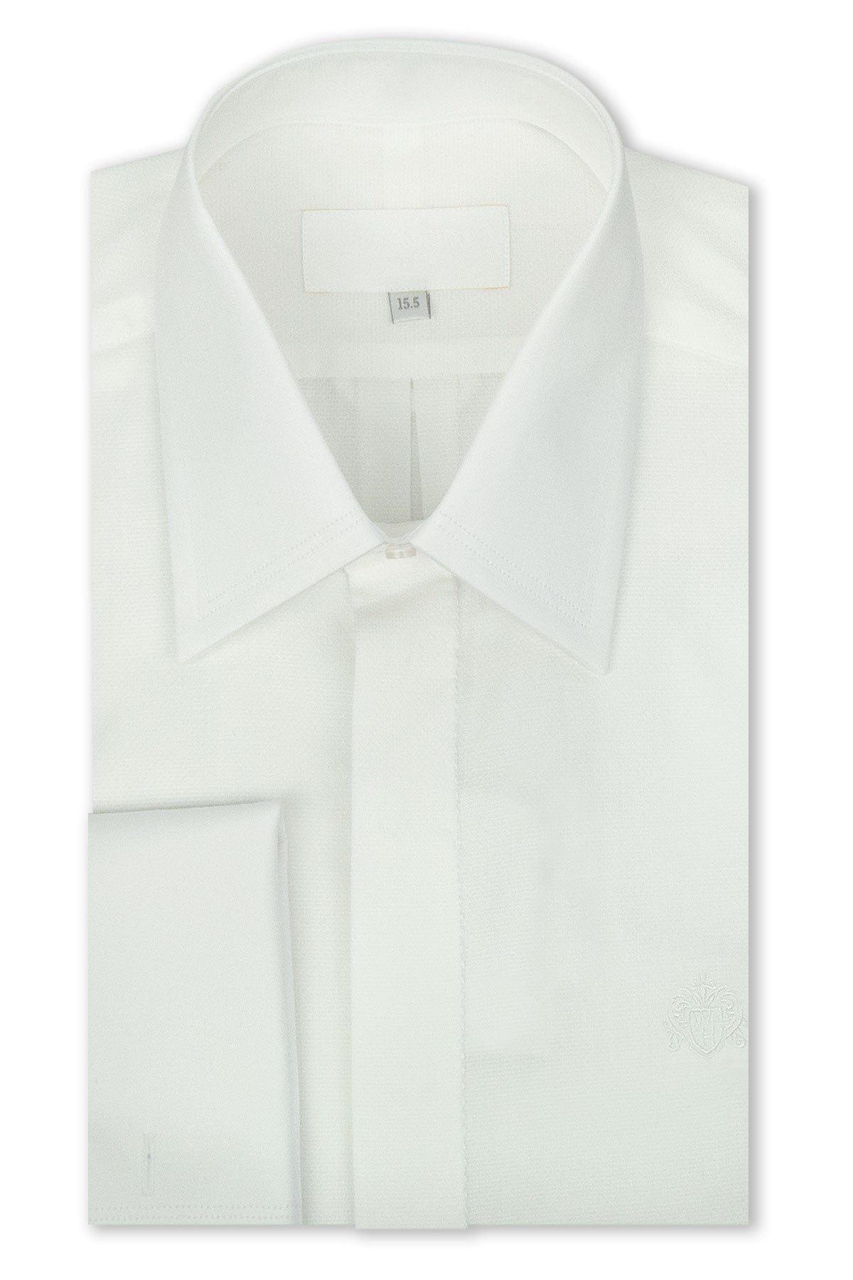 White Forward Point Collar Shirt with Subtle Birdseye Pattern – William ...